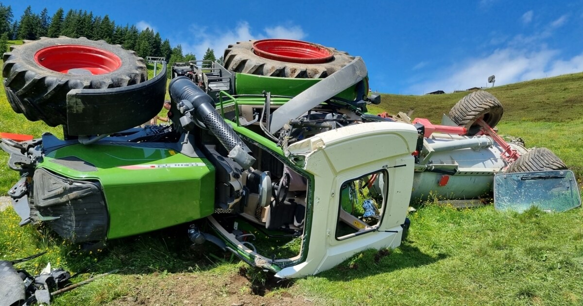 Driver trapped - Tractor with slurry tanker skidded and overturned ...