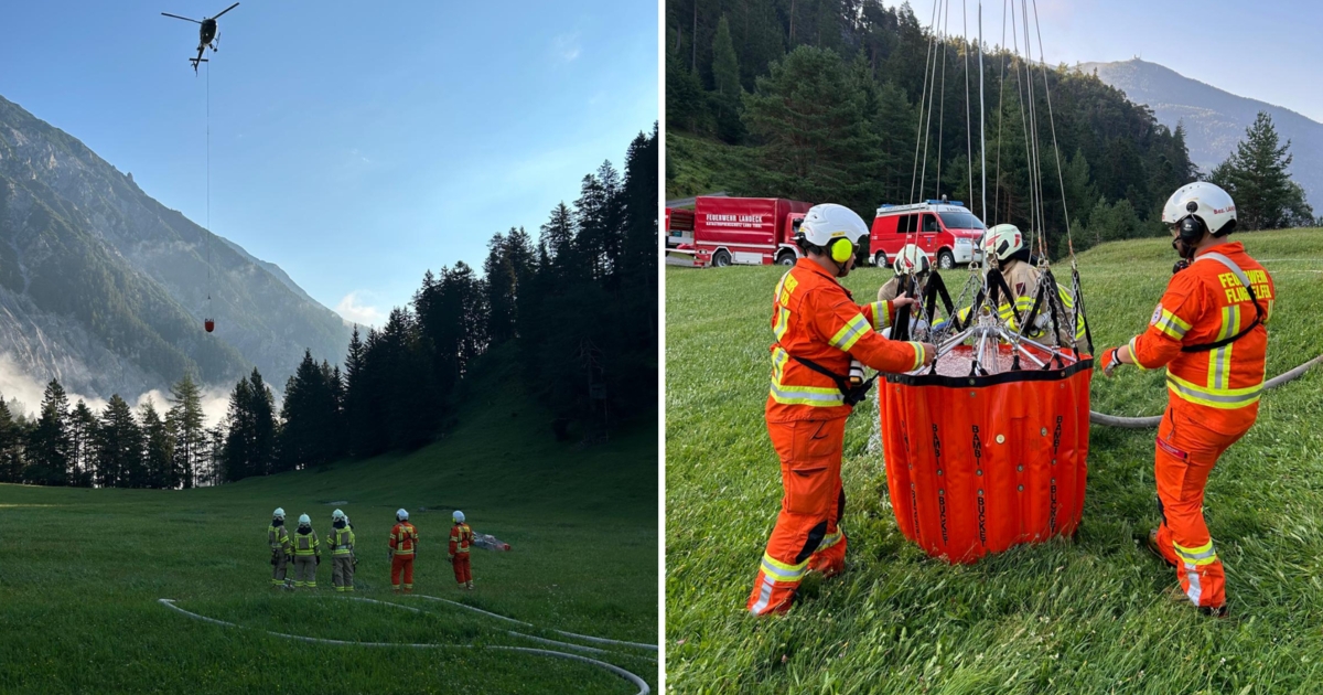 Operation on the mountain - Fire after lightning strike: helicopter ...