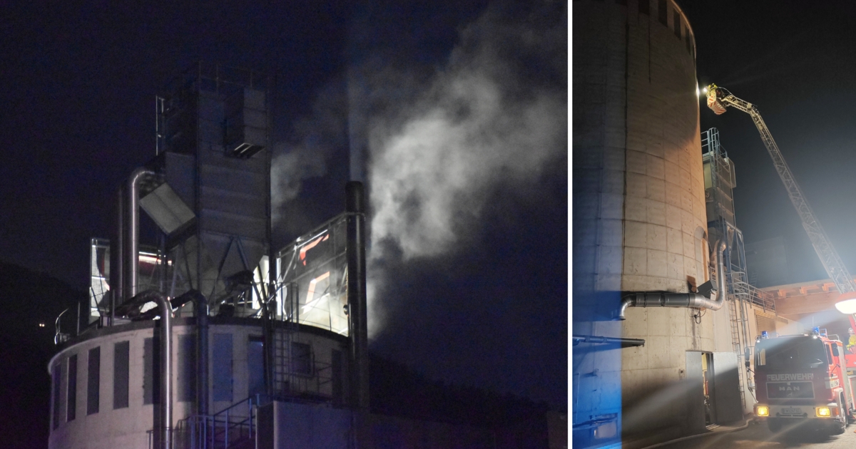 Operation at a company - Smoke billowing out of silo: fire alarm in ...