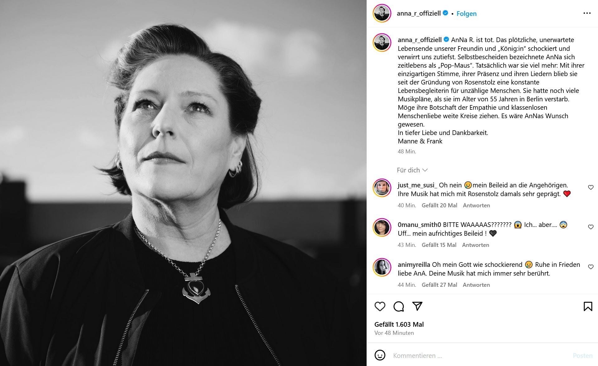 Wurde nur 55 Jahre alt - Rosenstolz-Sängerin AnNa R. gestorben | krone.at